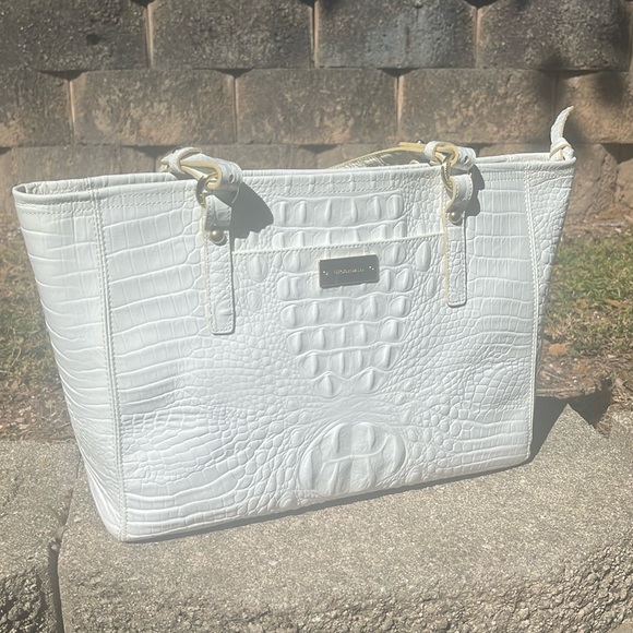 Brahmin | Bags | Brahmin Snakeskin White Tote | Poshmark
